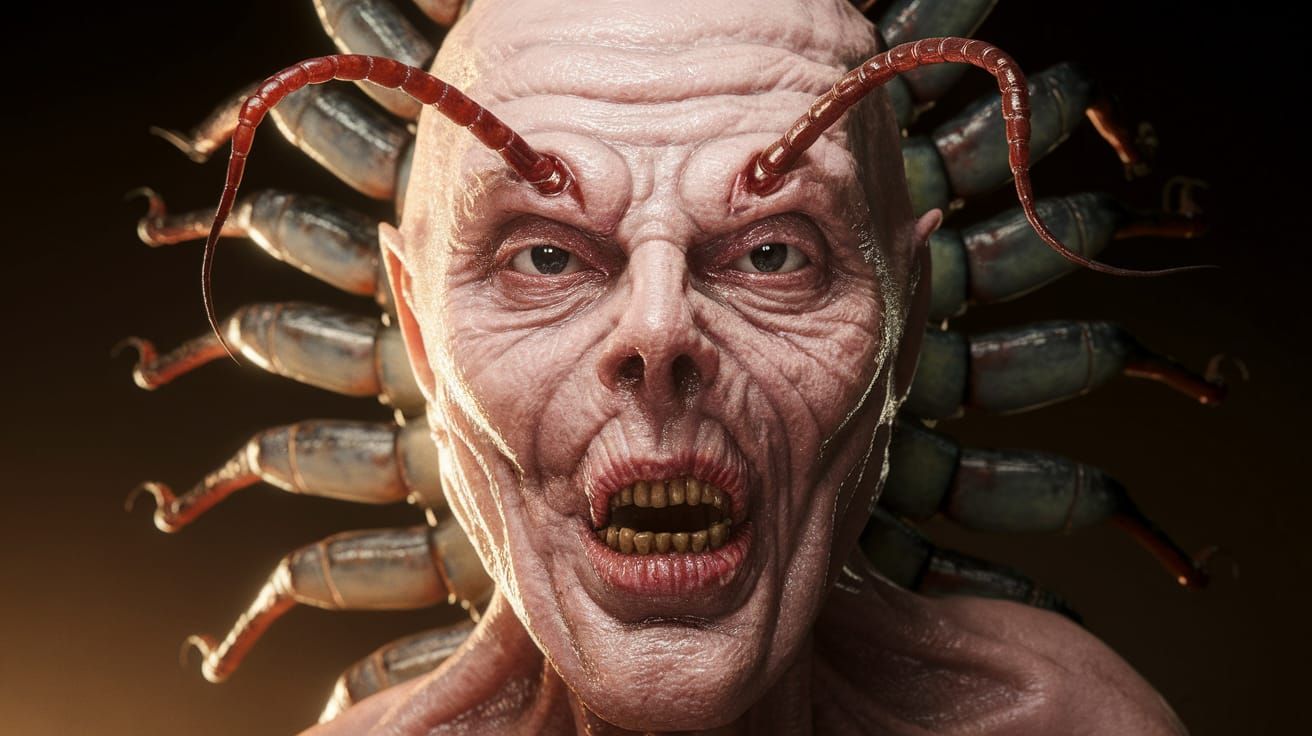 Gigantic Centipede Humanoid in Close-Up Horror - AI Art