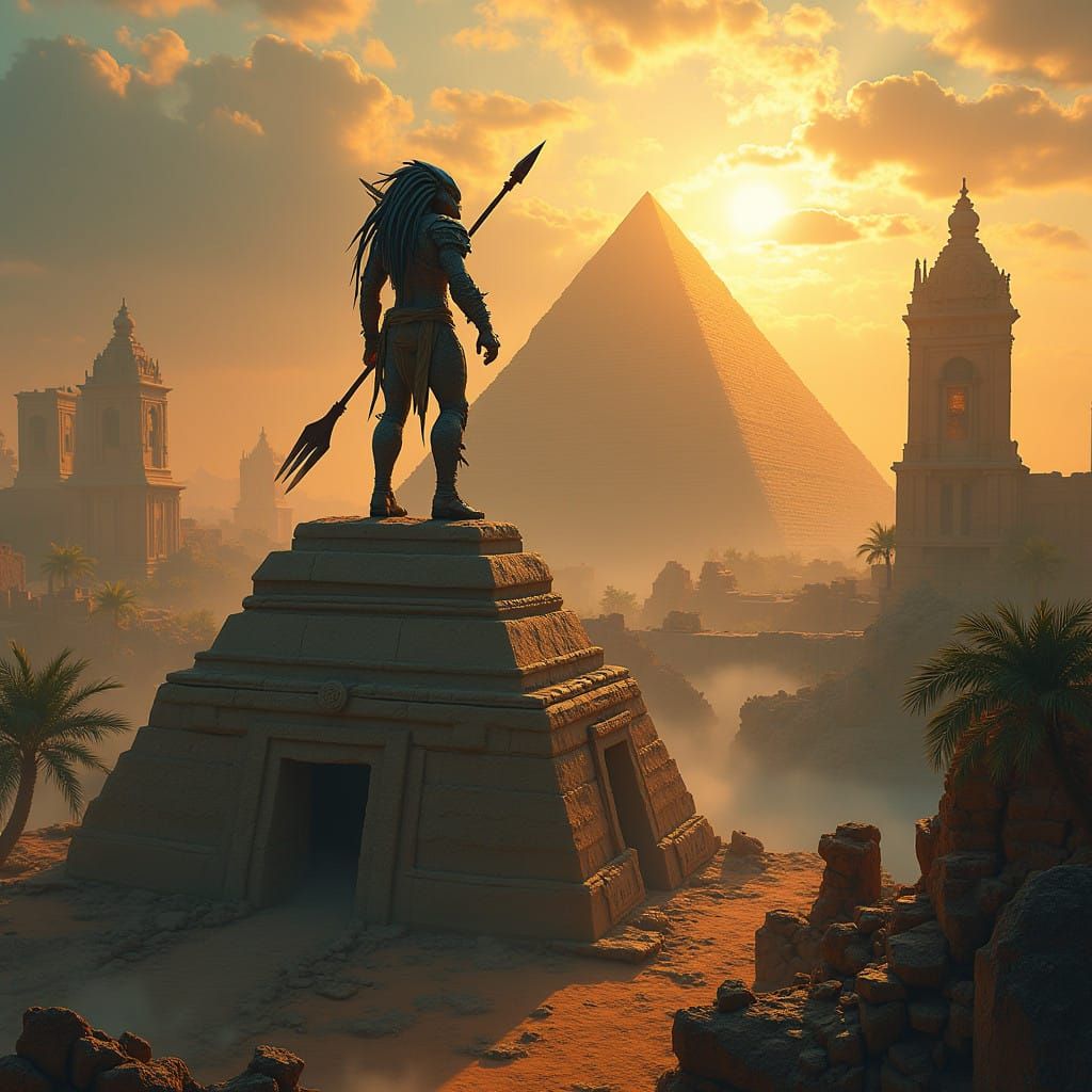 Triumphant Predator Dominates Ancient Pyramid City... - AI Art