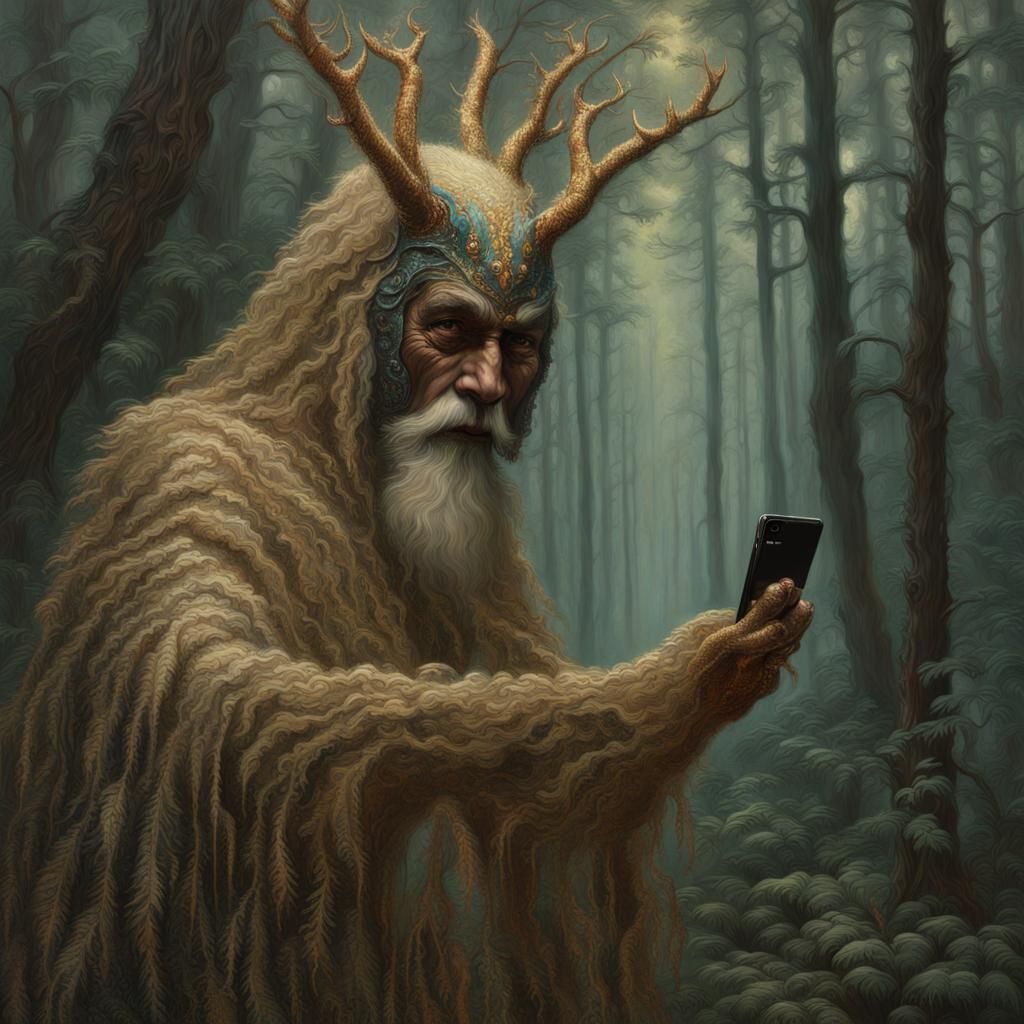 Cryptid embellished with sequins, capturing a selfie, depicted in a ...