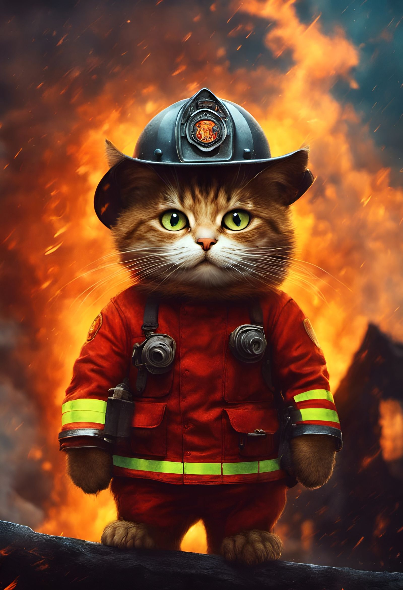 Firefighter Cat ready for emergency operation - AI Generated Artwork ...