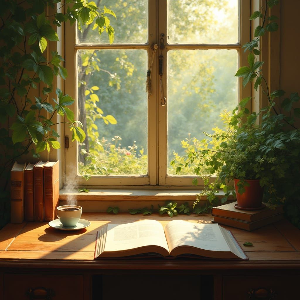 Cosy study table with plants - Warm Study Nook in Golden Li...
