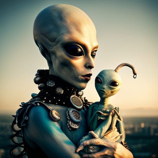 fashionable alien and her baby : r/nightcafe