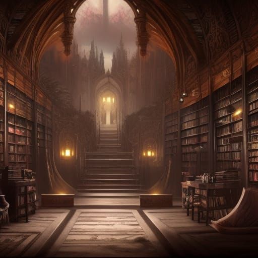 Old library of cold colors and dark mood - AI Generated Artwork ...