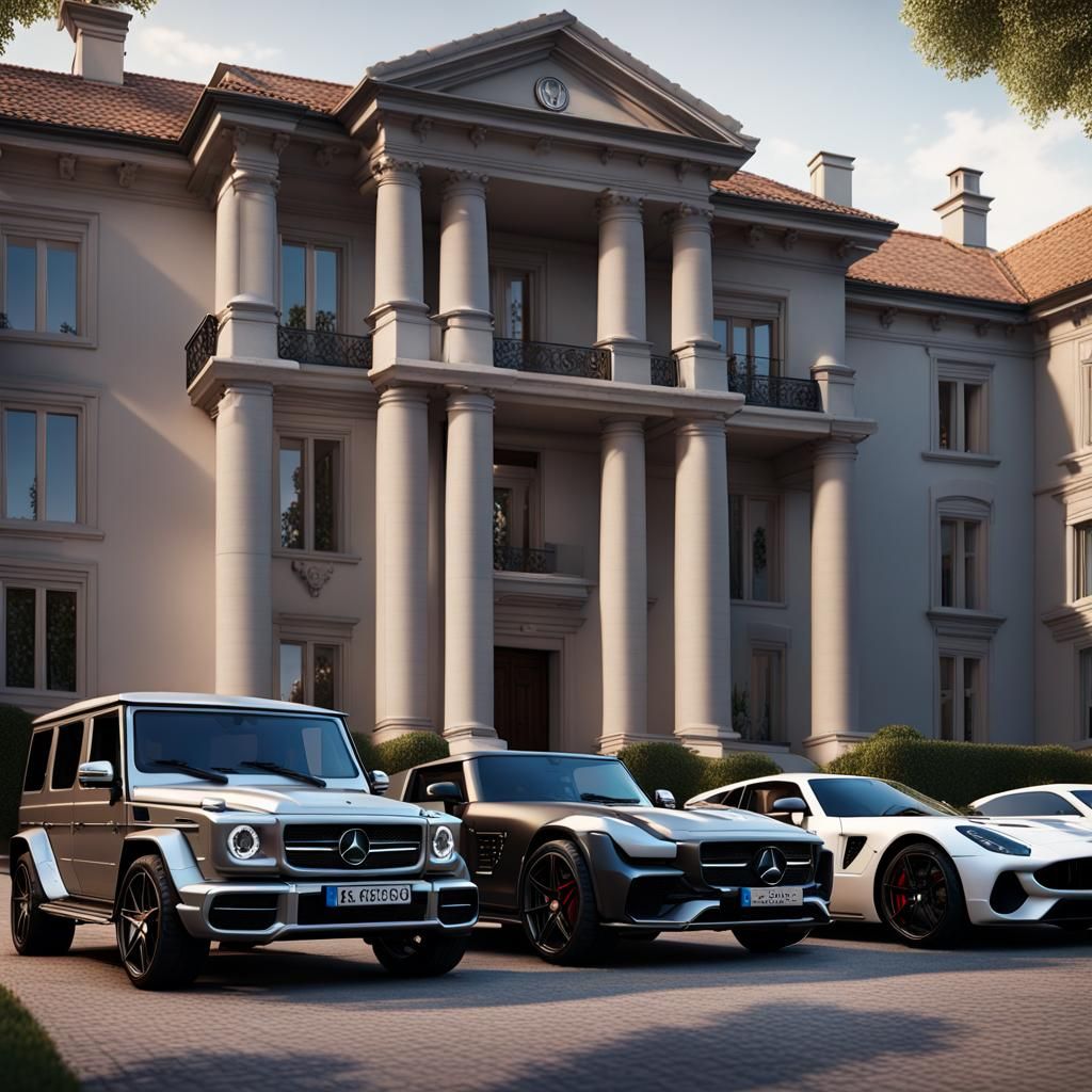 Mercedes G wagon, mercedes SLS, ferrari 458 and Ford gt outside a ...