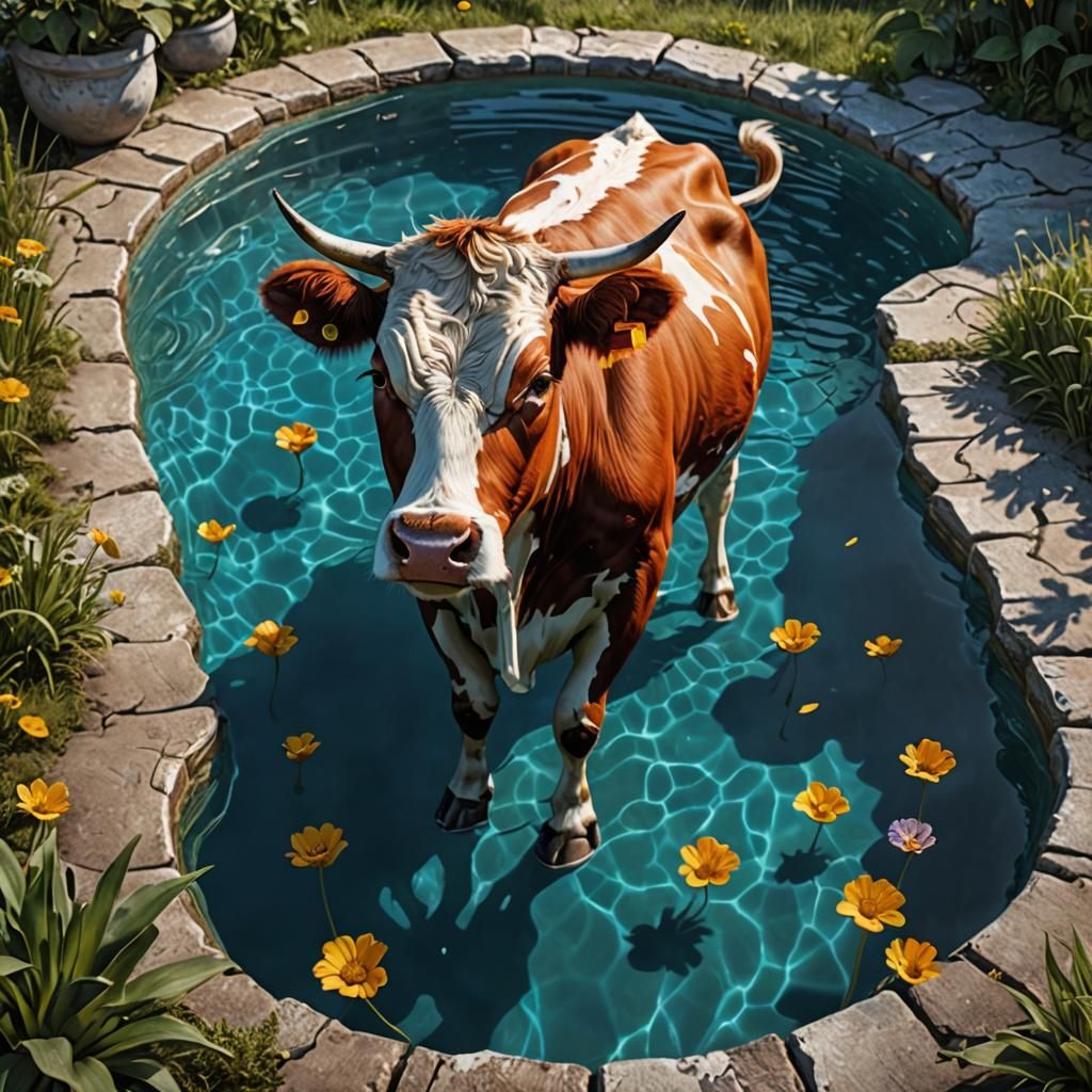 Cow in a Pool - AI Generated Artwork - NightCafe Creator