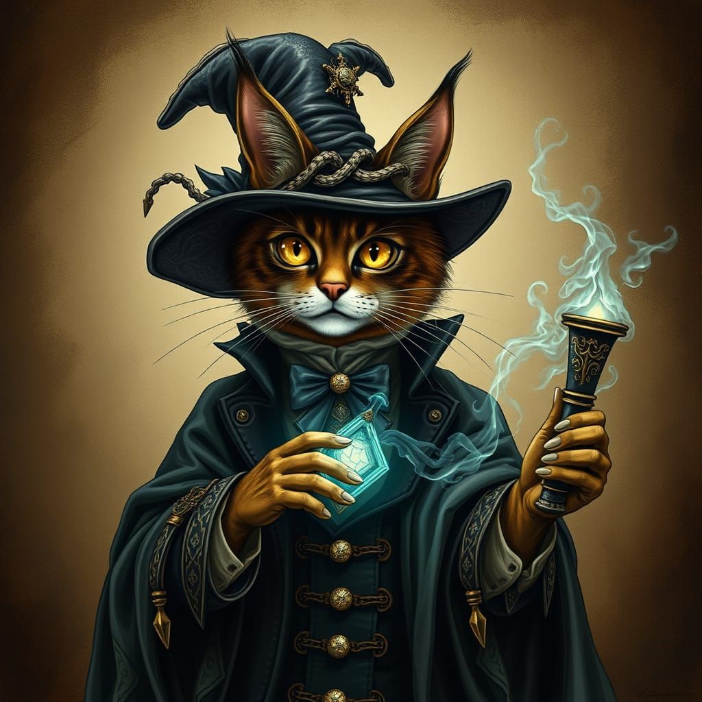 Baroque Gothic Victorian Cat Sorcerer Image - AI Art