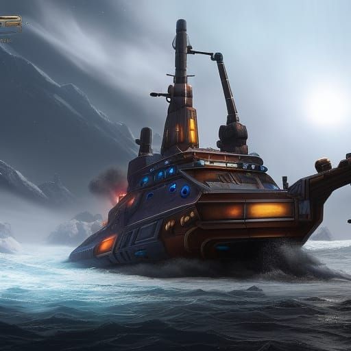 Photorealistic Concept-art Fantasy sci fi river gunboat by Artist ...