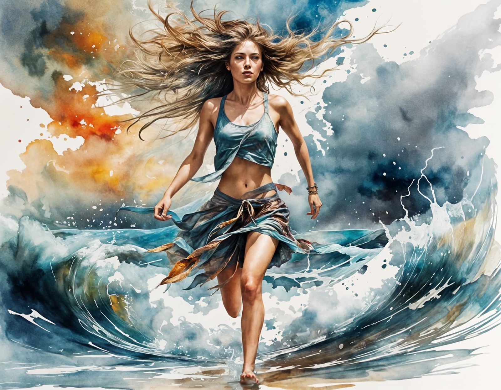 Run - Dramatic Stormy Beachscape in Watercolour Art