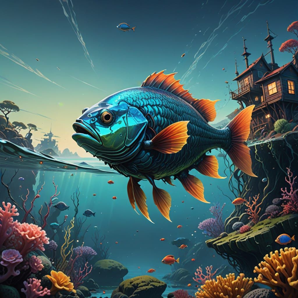 fish poking its head above water - fish poking its head abov...