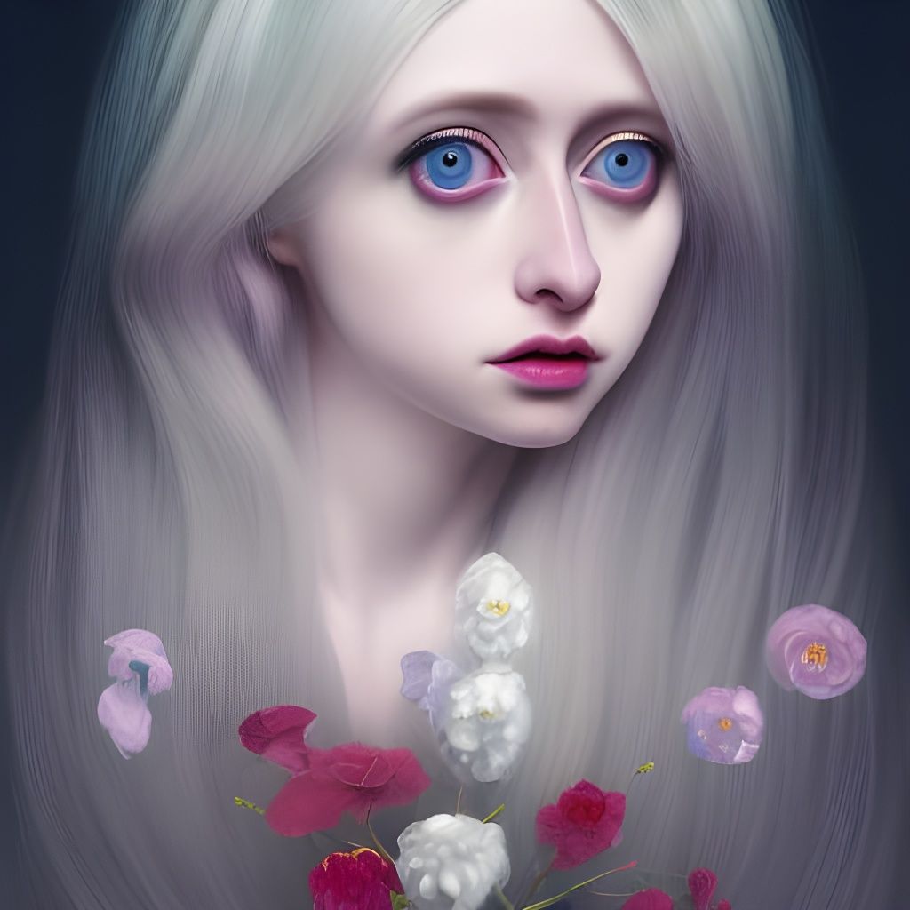 albino Allison Harvard, big doe eyes, full lips, long white hair, lush ...