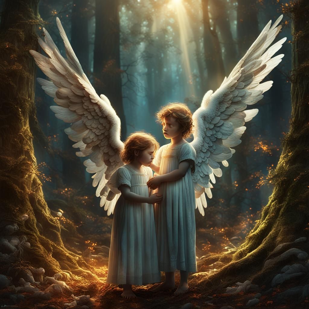 angel crying sad ,con universo inside that his wings broke ,two little ...