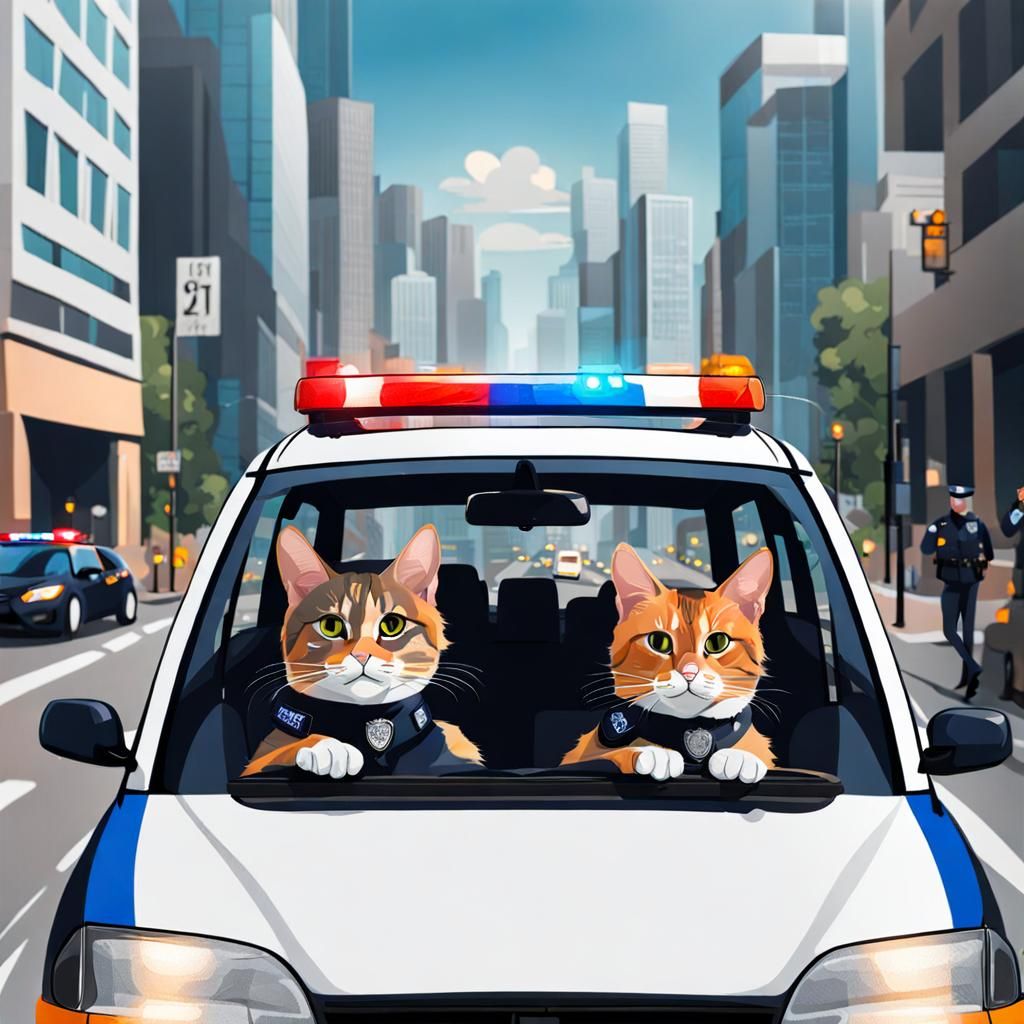 Police cats in a car on the streets of a city - AI Generated Artwork ...