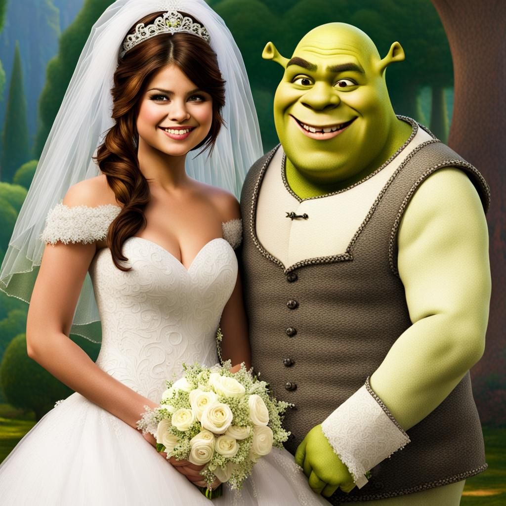 Shrek wedding with Selena Gomez - AI Generated Artwork - NightCafe Creator