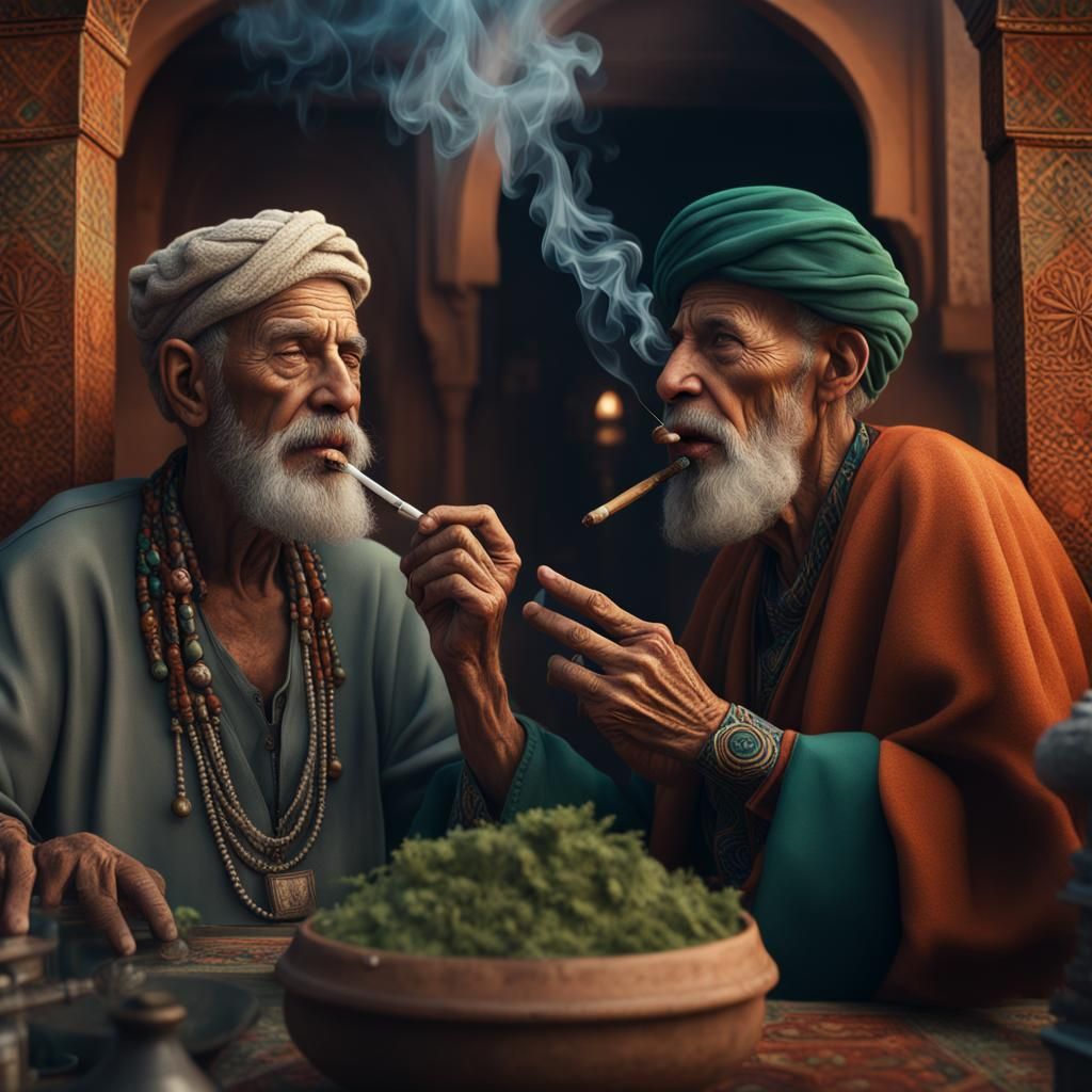 old men smoke weed in morocco smok kif hyper realistic details - AI ...