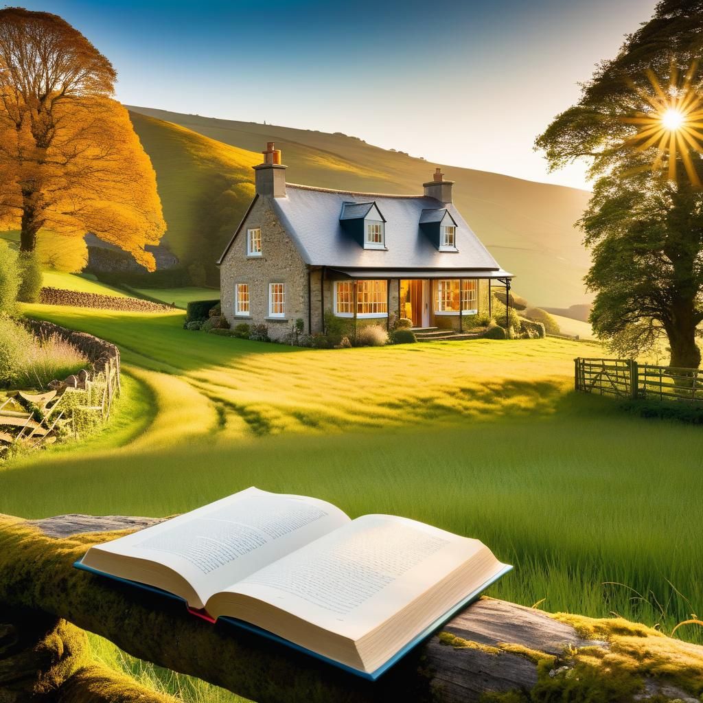 ((a beautiful warm Country Home popping out of a large Great book ...
