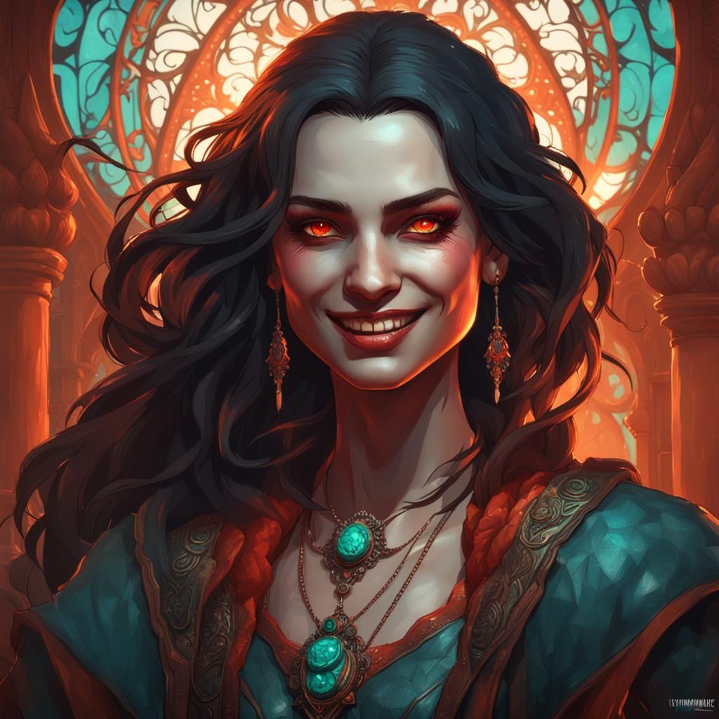 Smiling female vampire - AI Generated Artwork - NightCafe Creator