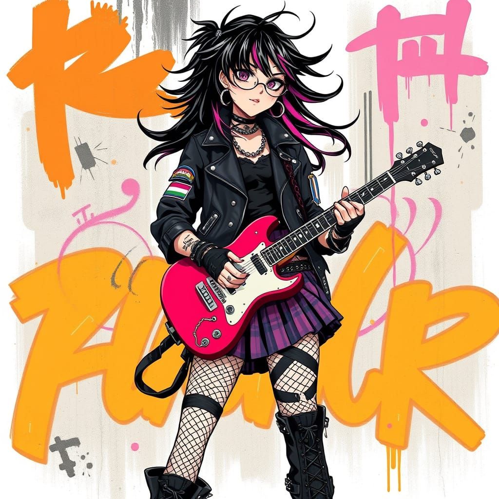 Rebellious Anime Punk Girl with Edgy Style - AI Art