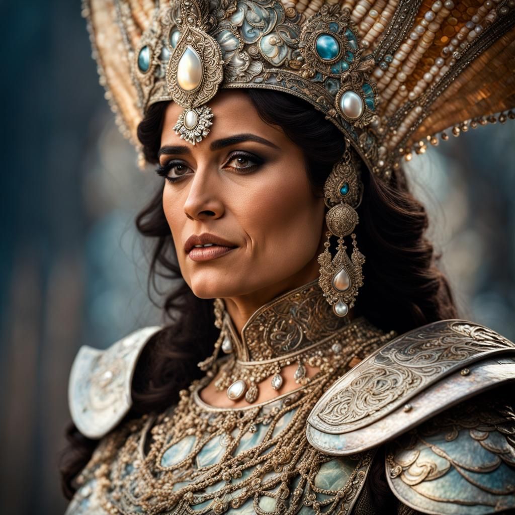 Salma Hayek as Knight in Seashell Armor - AI Generated Artwork ...
