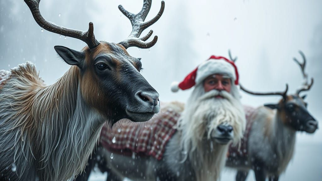 Incredible heavy rain, everything is covered in water. Santa Clous and ...