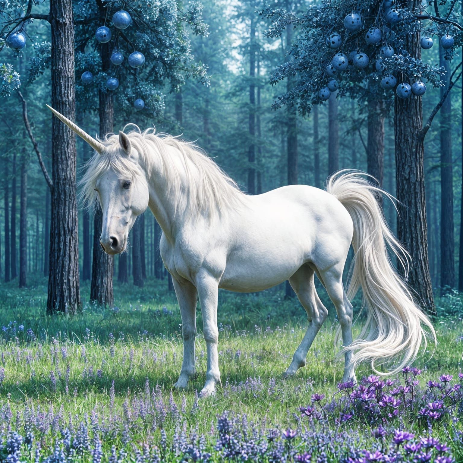 Unicorn - Hyperrealistic Unicorn in Enchanted Forest