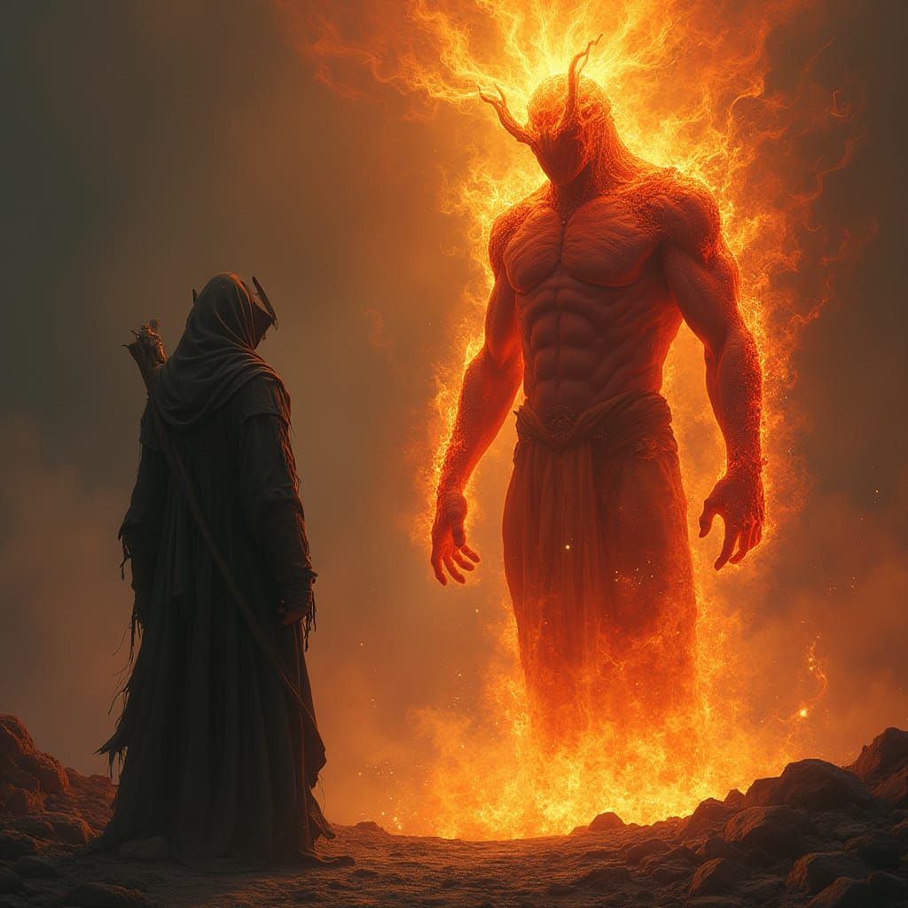 Cercus: A Fiery Being of Dark Fantasy - AI Art