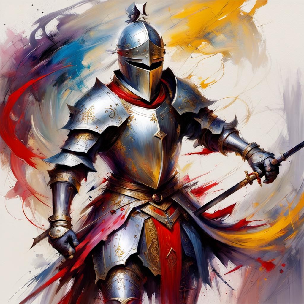 Calligraphy knight - Calligraphic Knight in Vibrant Swirls