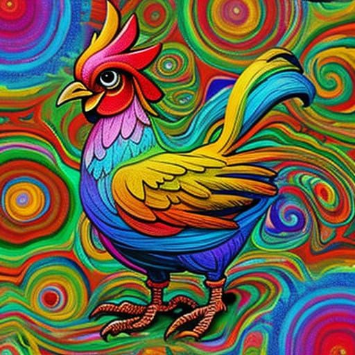 psychedelic chicken - Vibrant Psychedelic Chicken in Hypnoti...