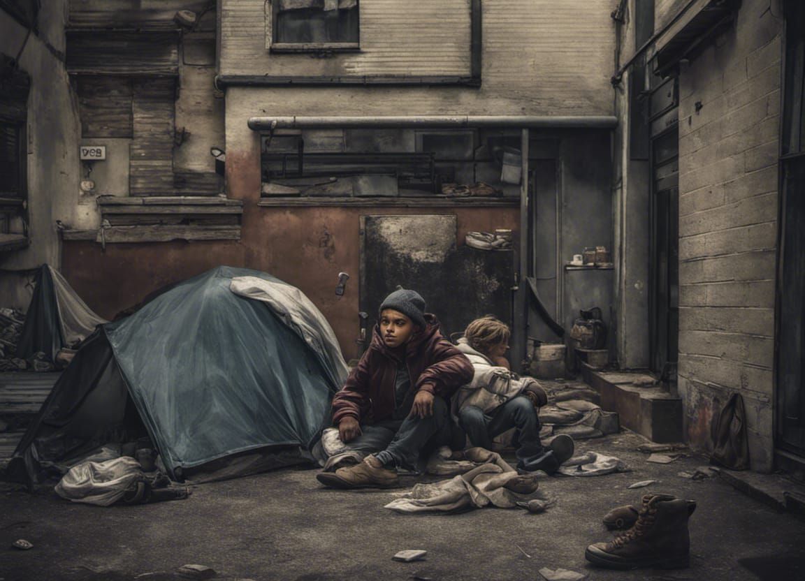 Alleyway Haven Homeless Teens' Tent Shelter - AI Generated Artwork ...