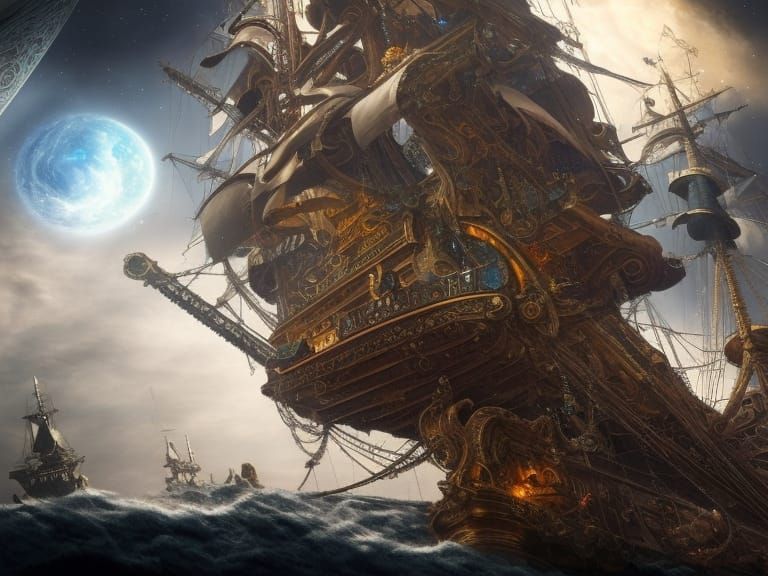 pirate ship in space Epic cinematic brilliant stunning intricate ...