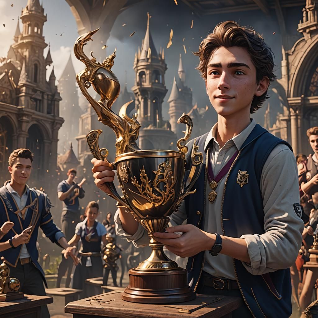 Alex winning a trophy at interhigh school competition - AI Generated ...