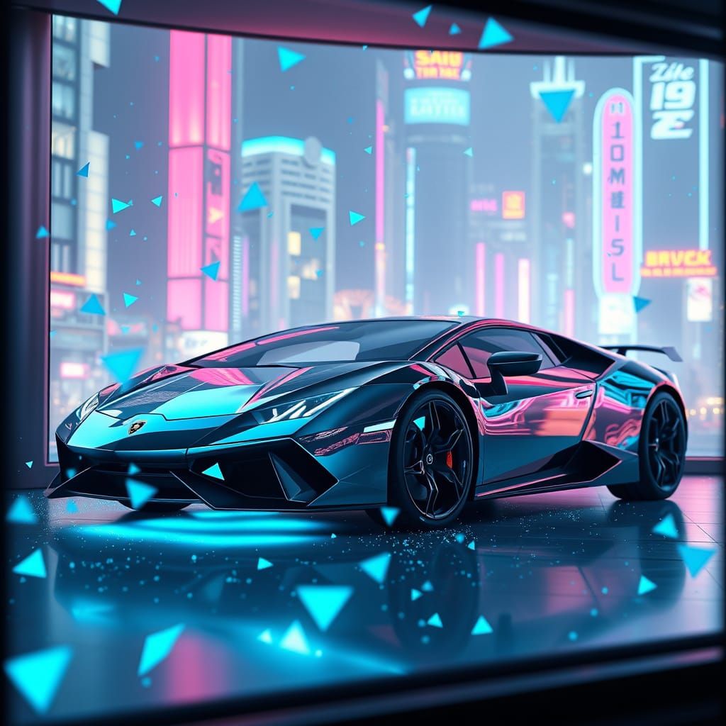 Cyberpunk Lamborghini in Futuristic Cityscape with... - AI Art