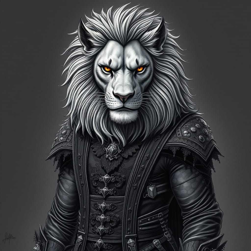 gothic lion - Regal Gothic Lion with Piercing Golden Eyes