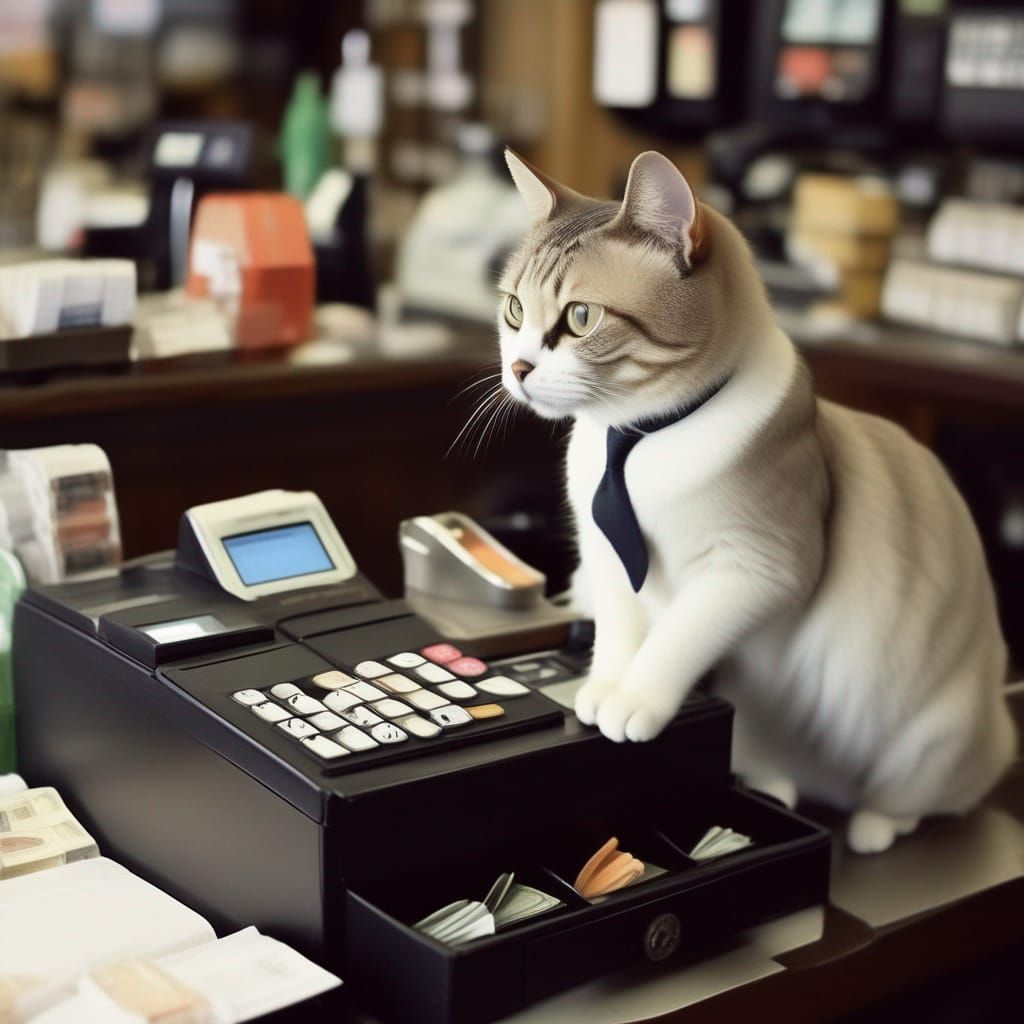cat working a cash register - AI Generated Artwork - NightCafe Creator