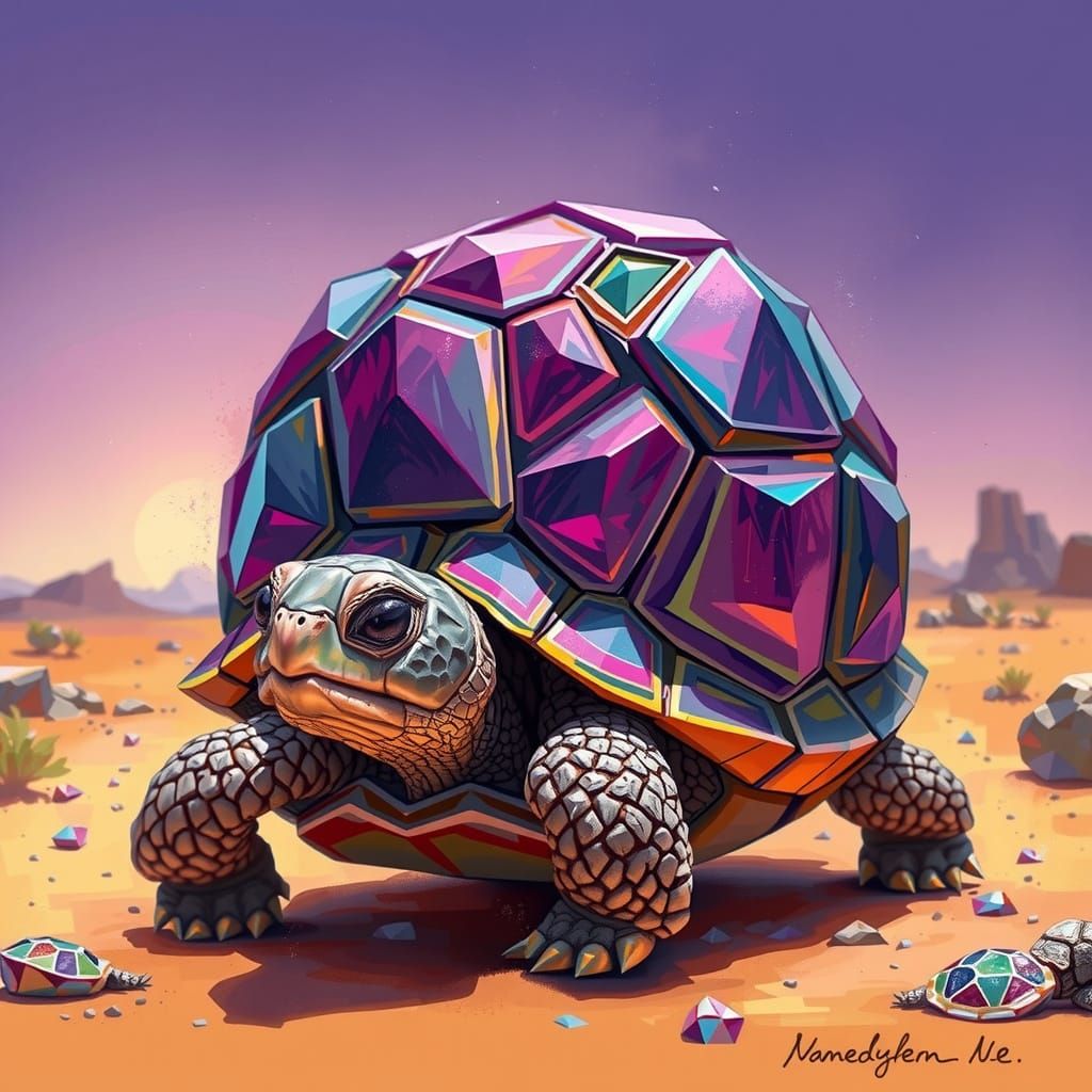Cubist Desert Tortoise with Gemstone Shell - AI Art