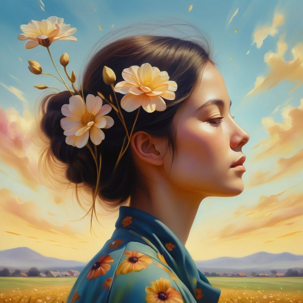 perfil de mujere - Surreal Portrait of a Woman with Flower...