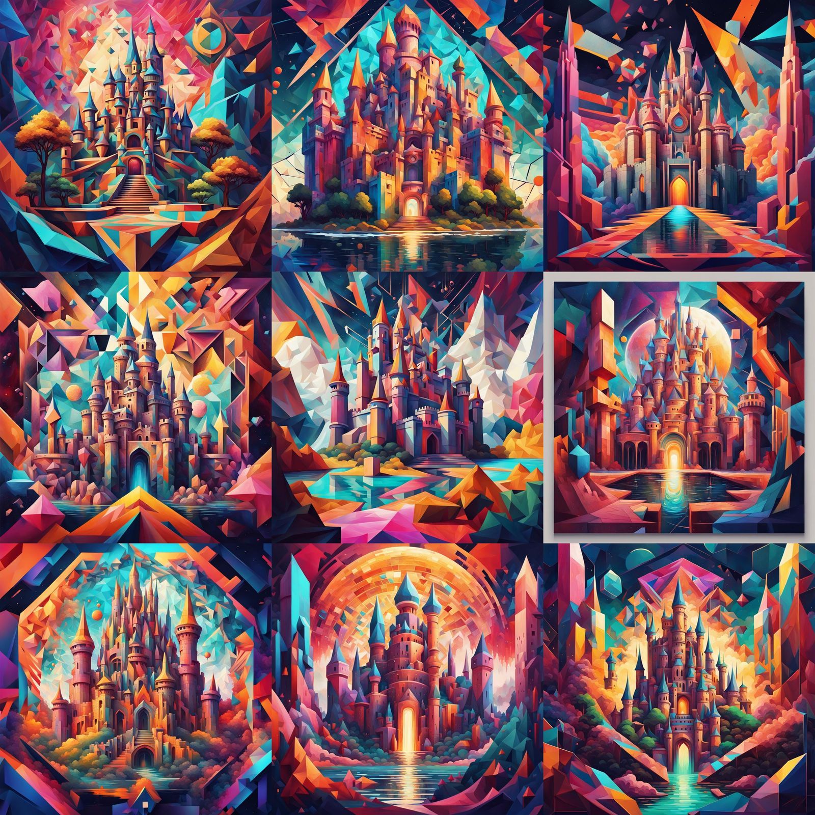 "Vibrant splash art space castle intertwined with intense intricately ...