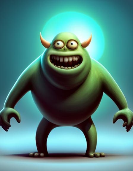 Friendly monster with muscles smiling with realistic human teeth 8k ...
