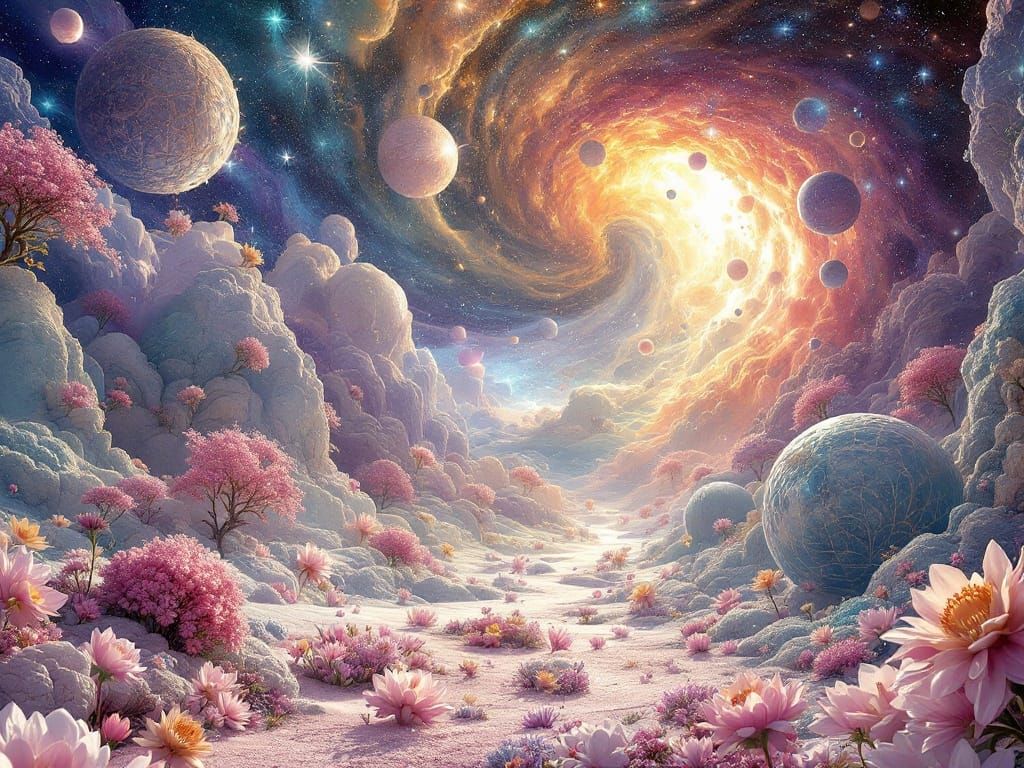 Spring Landscapes - Galactic Spring Florals in Vibrant Cosmi...