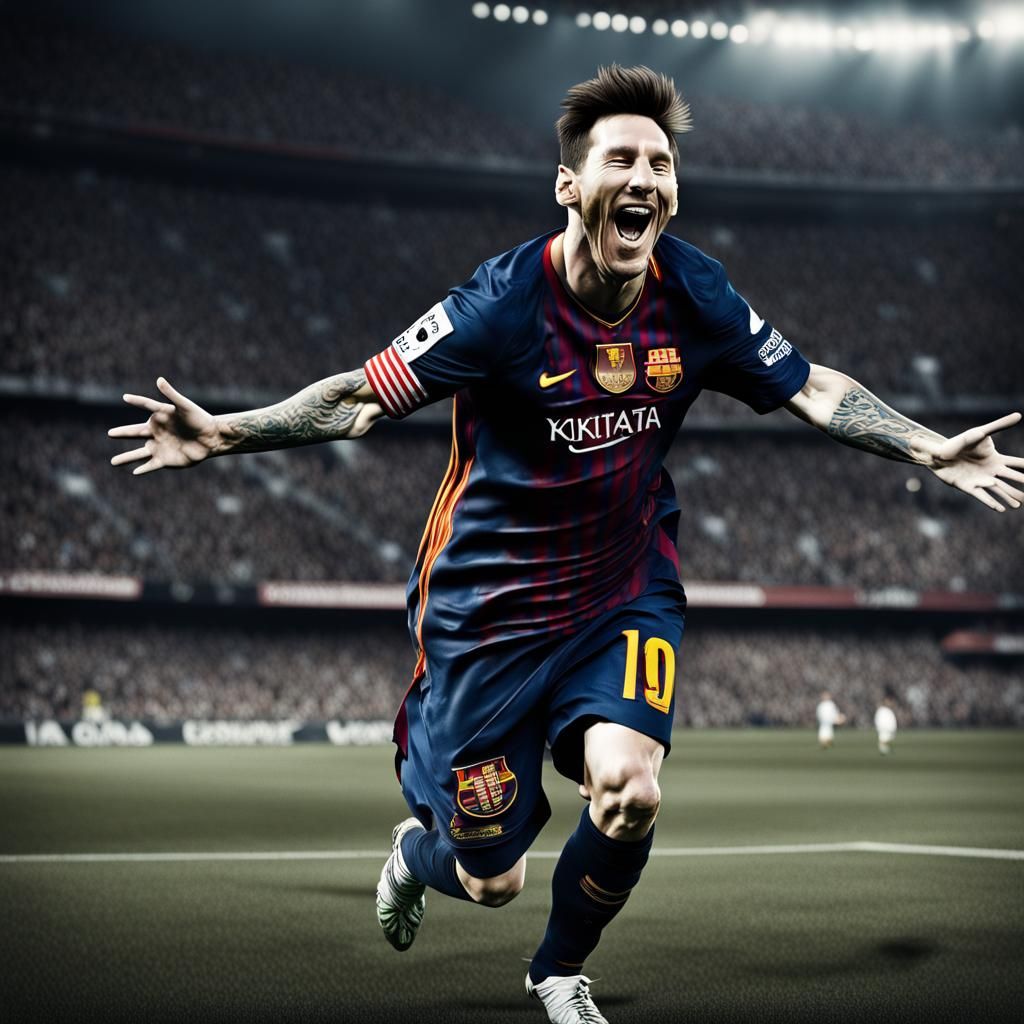 Lionel Messi laughing after scoring a goal - AI Generated Artwork ...