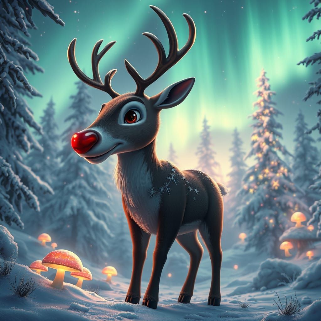 rudolph the paindeer - Heroic Rudolph in Ethereal Forest wit...
