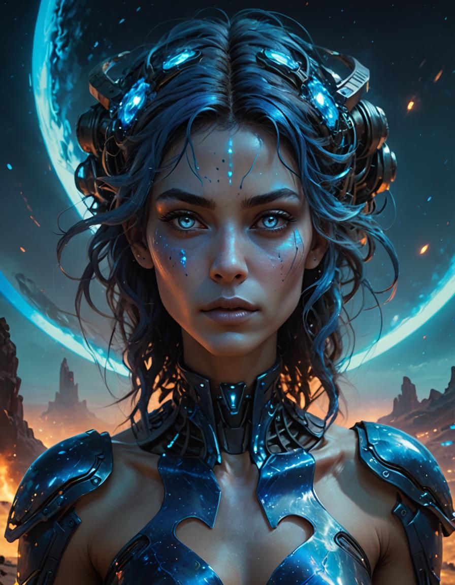 Blue Alien Girl - AI Generated Artwork - NightCafe Creator