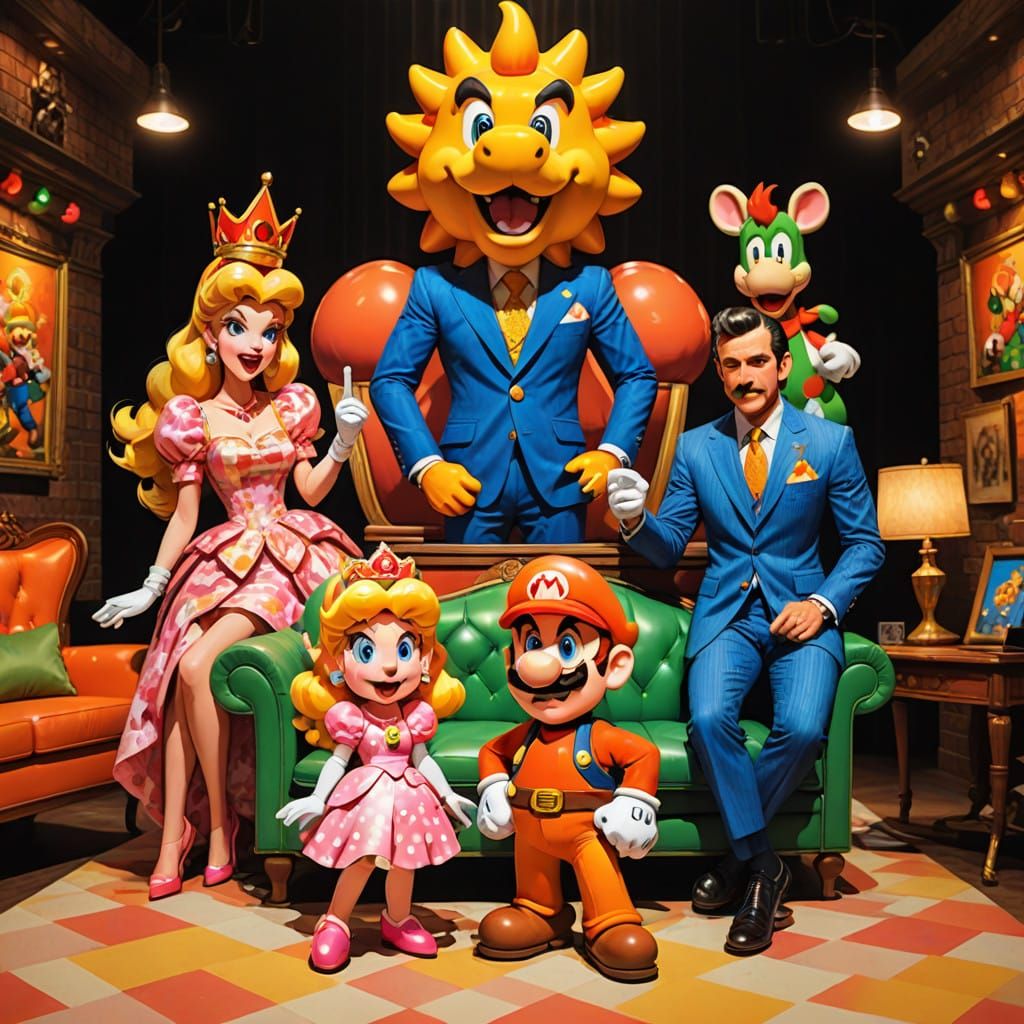 Mario Hosts Super Mario Bros Talk Show in Exaggera... - AI Art