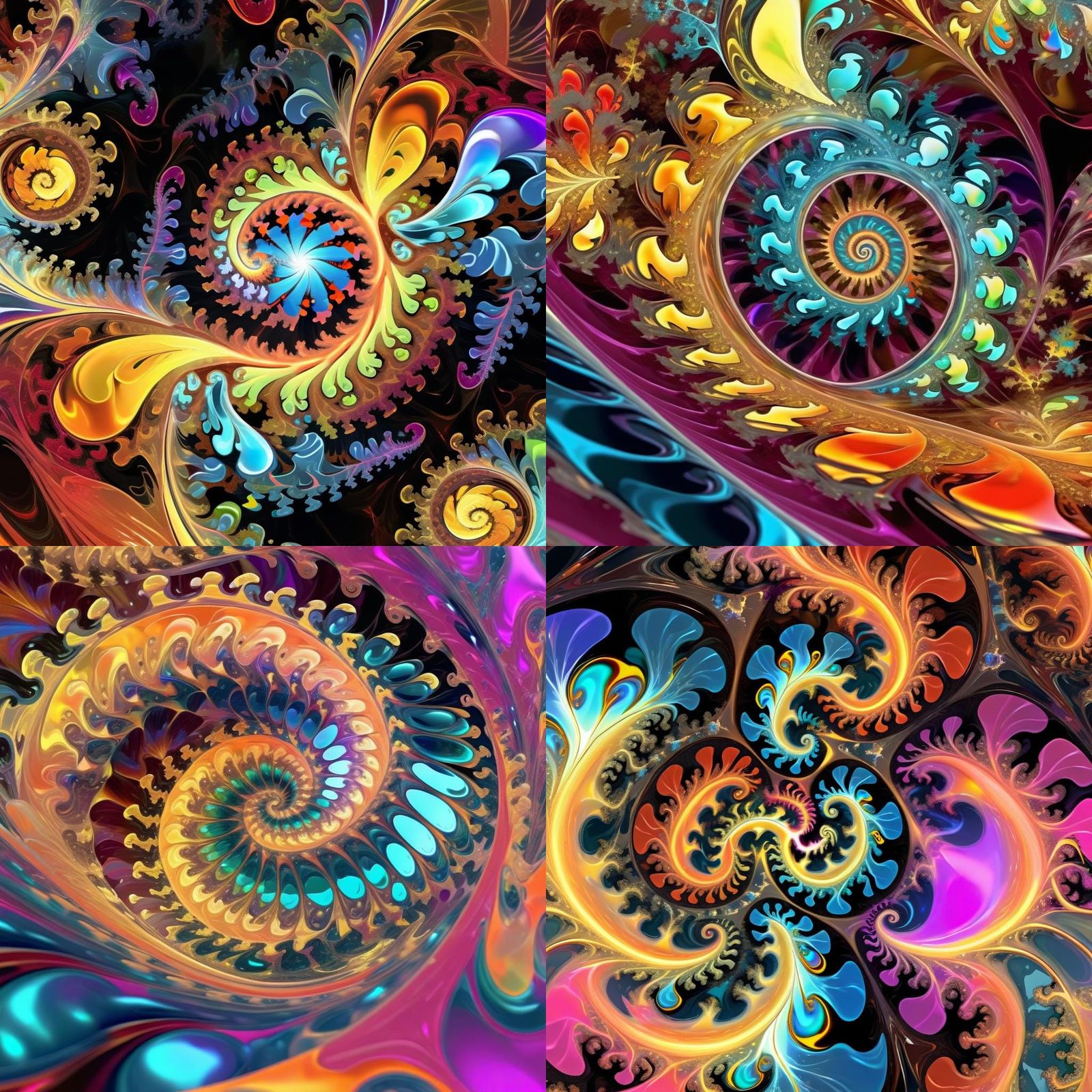 ULTRA FRACTAL, liquid spiral madness, curls, vivid colors, maximalist ...
