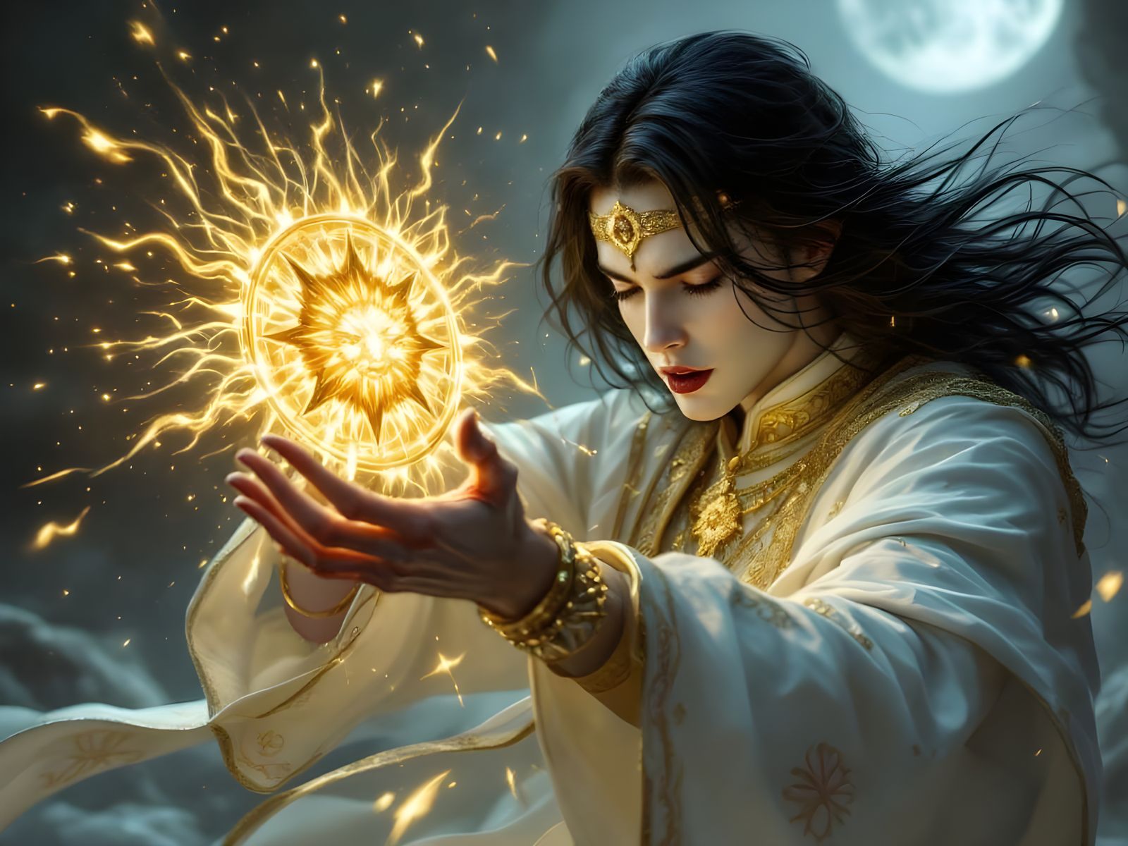 Young cleric presenting his holy symbol