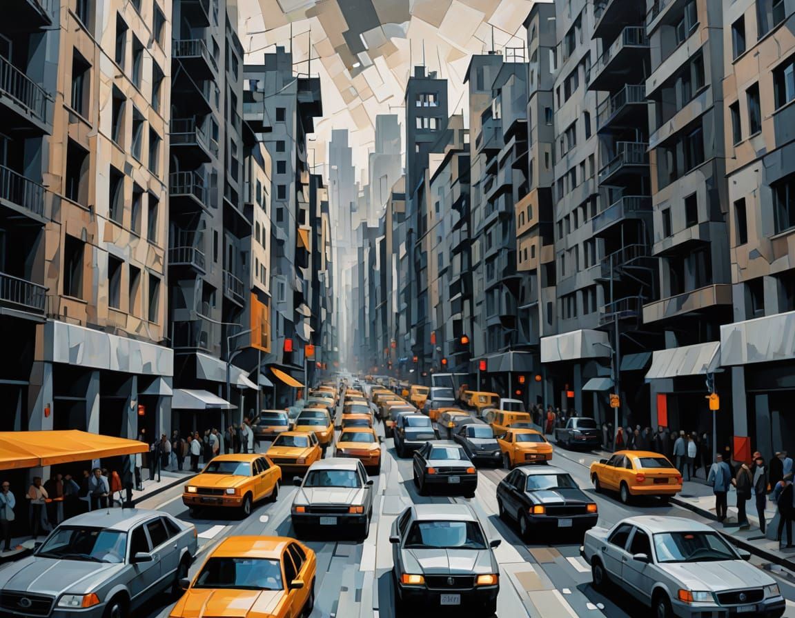 Traffic - Cubist Cityscape in High Contrast
