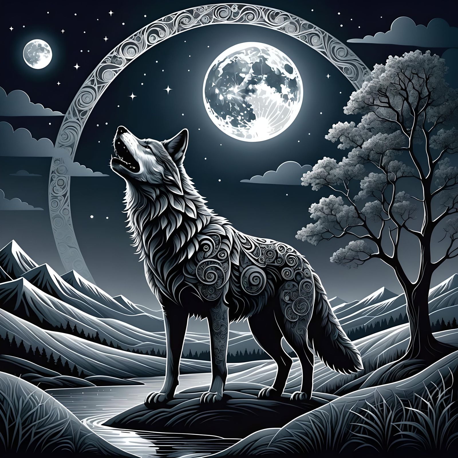Howling at the Moons - AI Generated Artwork - NightCafe Creator