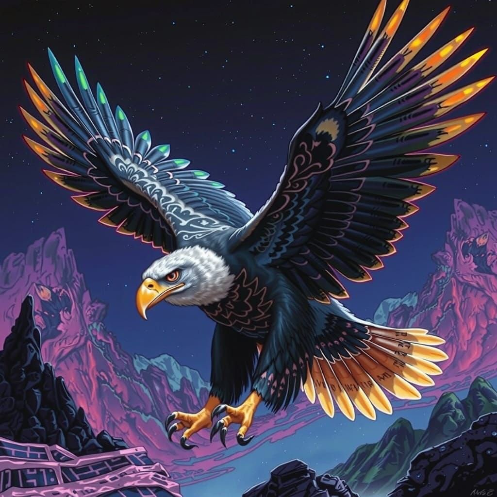 Eagle Badge - Ethereal Eagle in Neon Tribal Patterns Takes ...