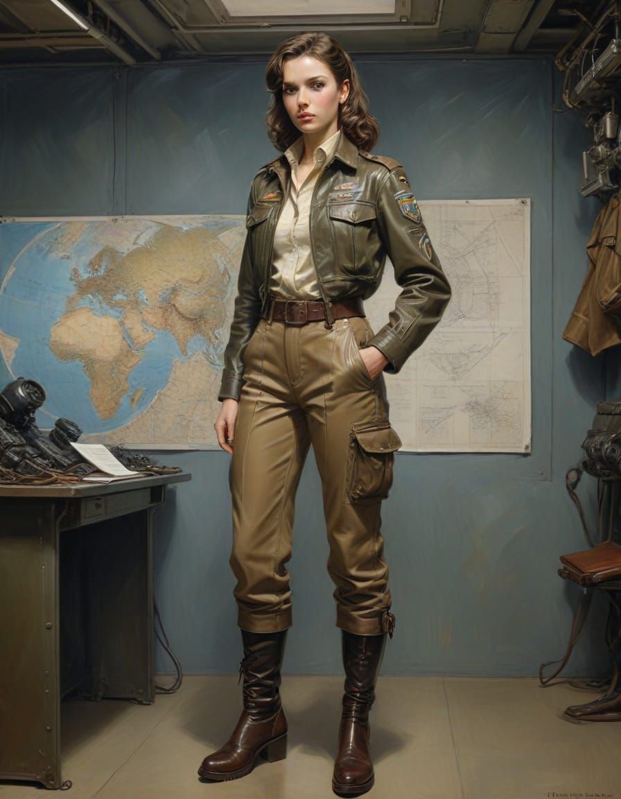 A pilot - Vintage Aviatrix in Khaki Battle Trousers