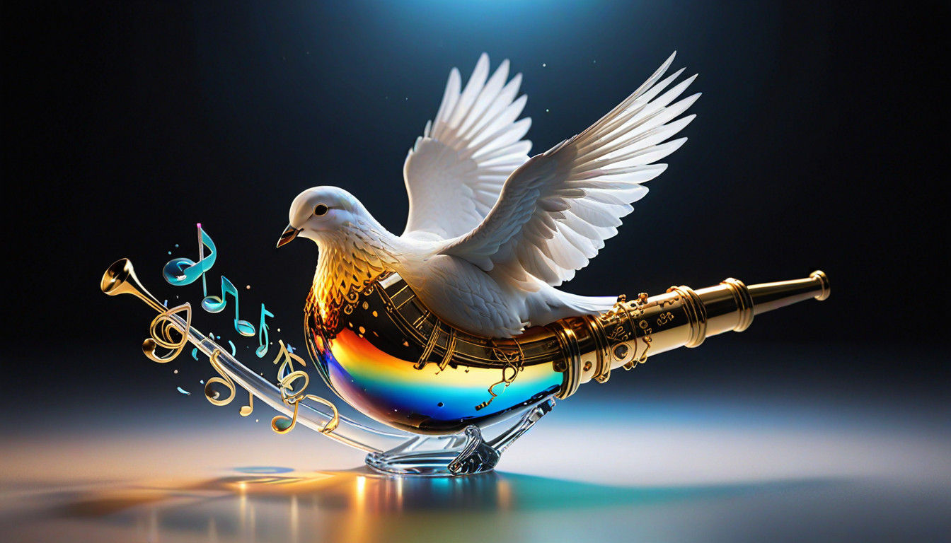 (Dove playing the peace pipe with musical notes and peace symbols ...