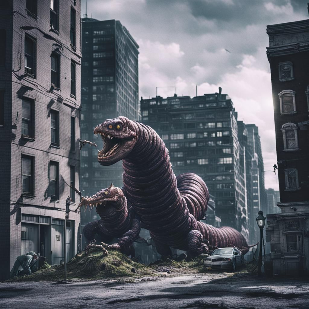 A giant worm monster terrorizing the city - AI Generated Artwork ...